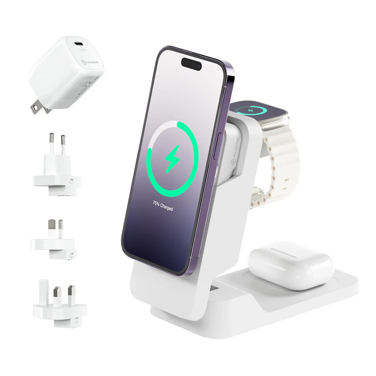 Matrix Ultimate 3-in-1 Wireless Charger with 5,000mAh MagSafe Power Ba ...
